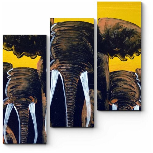 Модульная картина Могучее трио слонов 60x64