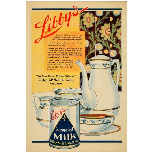 Постер / Плакат / Картина Рекламный плакат - Молоко Evaporated milk, Libbys 60х90 см в подарочном тубусе