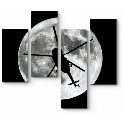 Модульная картина Силуэт вертолета на фоне луны114x107