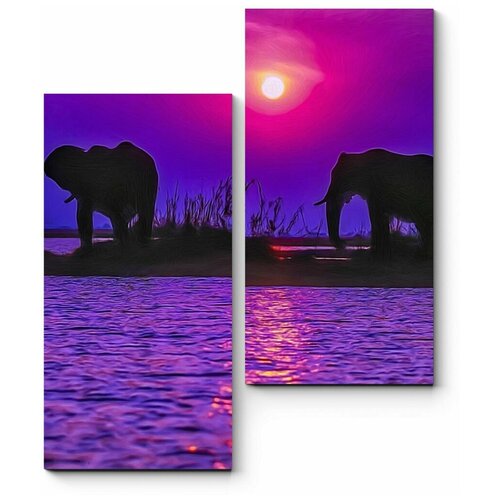 Модульная картина Слоны на водопое 40x50