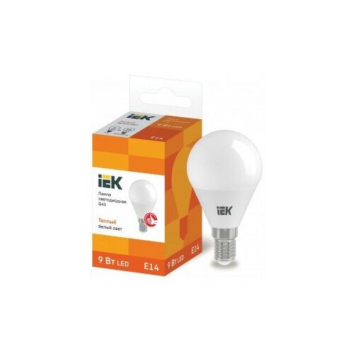 Светодиодная LED лампа IEK шар G45 E14 9W(810lm) 3000К 3K ECO LLE-G45-9-230-30-E14 (упаковка 12 штук)
