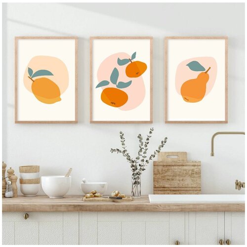Набор постеров Для кухни, фрукты 3 шт 50*70 без рамы / Картины для интерьера / Плакаты / Тубус