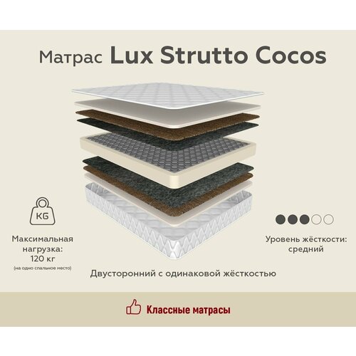 Матрас LUX COCOS STRUTTO высота 24 см для сна на диван кровать пружины 256 кокос ортофайбер стеганный жаккард (200 / 195)