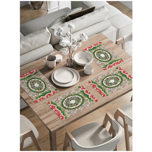 Комплект тканевых салфеток, плейсматов JoyArty с закругленными краями с рисунком "Рождественское полотно" для сервировки стола 46x30 см, 4шт.