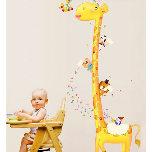 Интерьерная наклейка Забавный жираф для детей. Размер композиции на стене 92*190 см.
