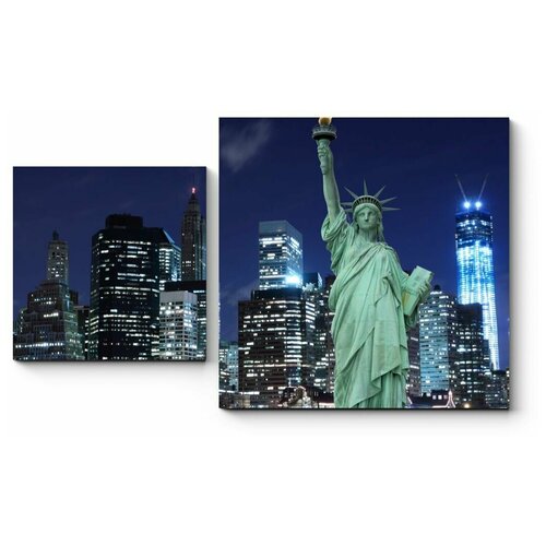Модульная картина Статуя свободы в свете огней Манхэттена, Нью-йорк 70x42