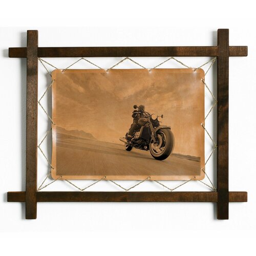 Картина Мотоцикл, интерьерная для украшения и декора на стену в деревянной раме, подарок, натуральная кожа, BoomGift
