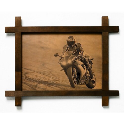 Картина Мотоцикл, интерьерная для украшения и декора на стену в деревянной раме, подарок, натуральная кожа, BoomGift