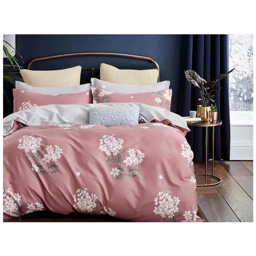 Комплект постельного белья Valtery C-318, 1.5-спальное, хлопок, розовый/серый