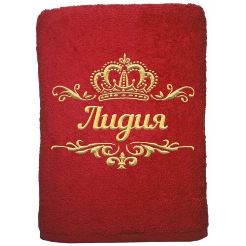 Полотенце именное с вышивкой корона "Лидия", красное