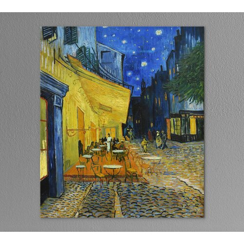 Картина для интерьера "Ночная терраса кафе в Арле" Винсент Ван Гог 60х70 см. натуральный холст. Коллекция - импрессионизм.