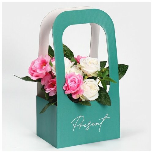 Дарите Счастье Коробка-переноска для цветов «Present», 17 × 12 × 32 см