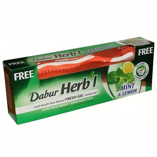 Зубная паста Dabur Herb’l Мята и лимон, 7.5 мл, 150 г, зеленый