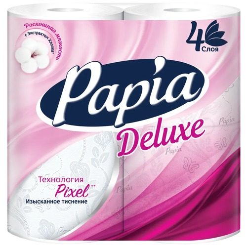 Влажная туалетная бумага Papia Deluxe белая четырехслойная 4 рул., белый