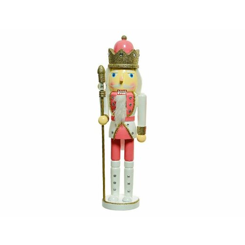 Новогодняя статуэтка щелкунчик В розовом (в короне) большой, деревянный, 38 см, Kaemingk 551204-1