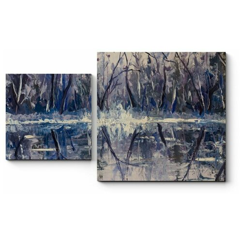 Модульная картина Река в зимнем лесу 110x66
