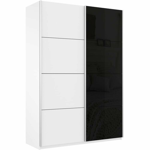Шкаф купе для одежды с доводчиком , цвет Белый, 230х120х57см (ВхШхГ), две двери, Черное Стекло/ЛДСП