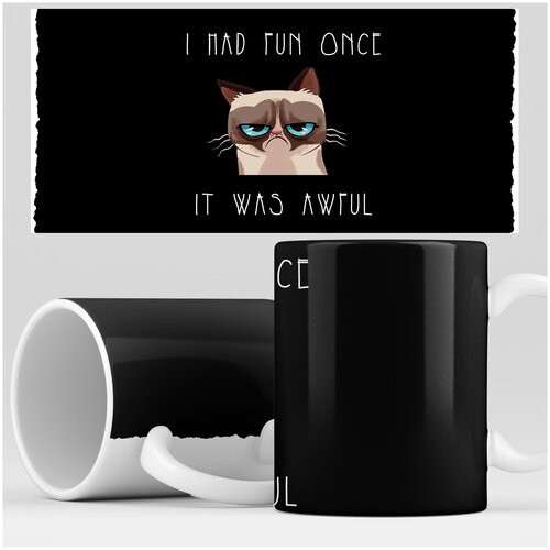 Кружка RocketCup с принтом "I had fun once", мем, угрюмый кот