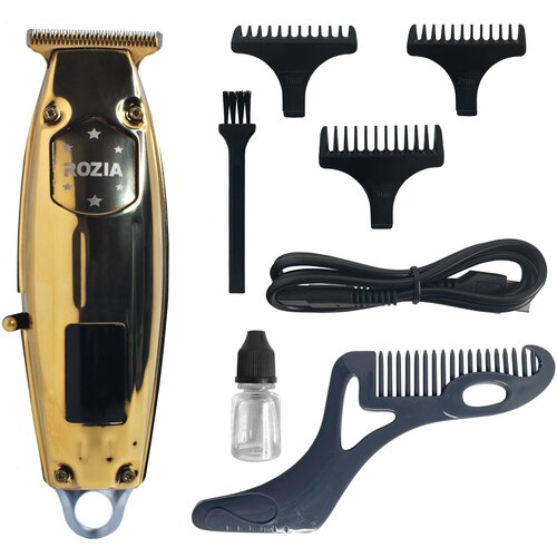 Профессиональный триммер RoziaPro, Электрическая машинка для стрижки волос RoziaPro, набор, подарок , золотой хром