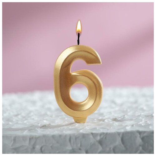 Свеча в торт "Грань", цифра "6", золотой металлик, 6,5 см