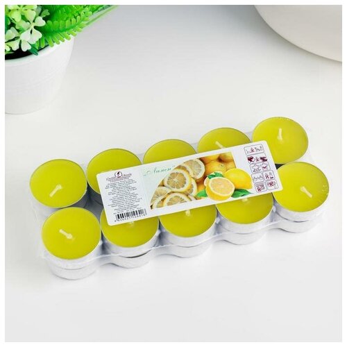 Набор чайных свечей ароматических в термоусадке "Лимон", 3,8х1,6 см, 3,5 ч, 12 г, 20 штук 7435655