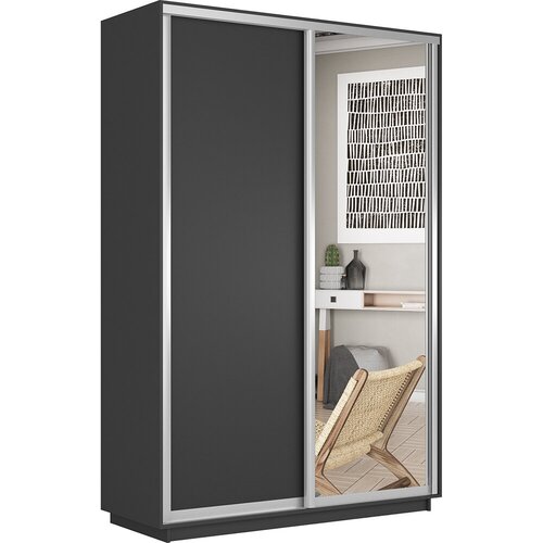 Шкаф купе для одежды, цвет Серый Диамант, 220Х160Х45 (ВхШхГ), 2 двери ДСП/Зеркало