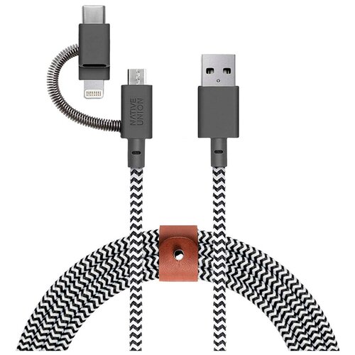 Кабель Native Union Belt Universal USB - USB Type-C/Micro-USB/Lightning MFI, 2 м, zebra