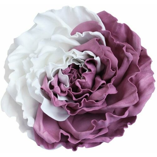 Заколка-брошь для волос/одежды/сумки крупный цветок роза бело-фиолетовая 0127мп
