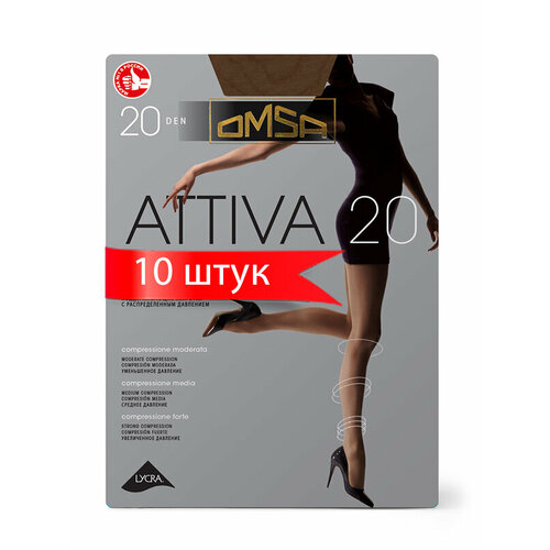 Колготки Omsa Attiva, 20 den, 10 шт., размер 4, черный