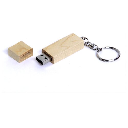 Прямоугольная деревянная флешка Woody с магнитным колпачком (4 Гб / GB USB 2.0 Белый/White Wood2 В подарок классу)