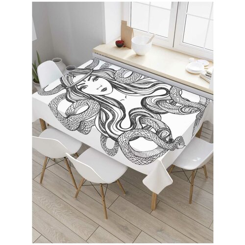 Скатерть прямоугольная JoyArty на кухонный стол "Девушка со змеями" из оксфорда, 120x145 см
