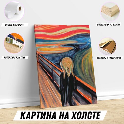 Картина на холсте Крик художник Эдвард Мунк постер для интерьера 50*90