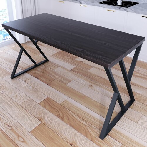 Стол кухонный Loft со столешницей цвета венге из массива сосны 40 мм и черными металлическими Z-образными ножками, 130х80х75 см