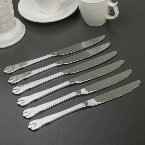 Набор ножей столовых из нержавеющей стали Доляна «Капля», h=23 см, 6 шт, цвет серебряный