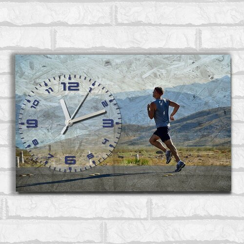 Настенные бесшумные часы ОСБ со смещенным циферблатом Спорт бег (цветы, Дорога, Небо, милота, Подарок для брата, папы) - 895