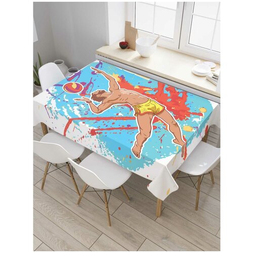 Скатерть прямоугольная JoyArty на кухонный стол "Рисунок с волейболистом" из оксфорда, 120x145 см