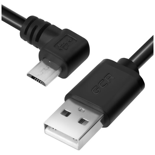 GCR Кабель 0.5m USB 2.0, AM/microB 5pin угловой левый, черный, 28/28 AWG, экран, армированный, морозостойкий
