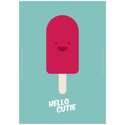 Интерьерный постер на стену в подарок "Hello Cutie Ice Cream" размера 40х50 см (400х500 мм) в черной раме для декора комнаты, офиса или дома
