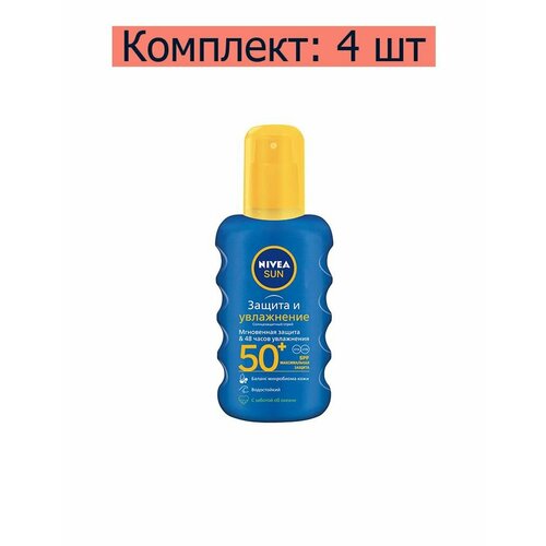 Nivea Sun Спрей Защита и увлажнение солнцезащитный SPF 50+, 200 мл, 4 шт