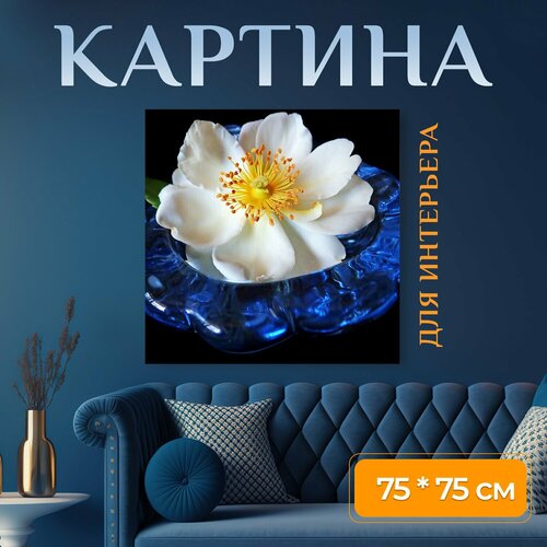Картина на холсте "Роза, белый, цветок" на подрамнике 75х75 см. для интерьера