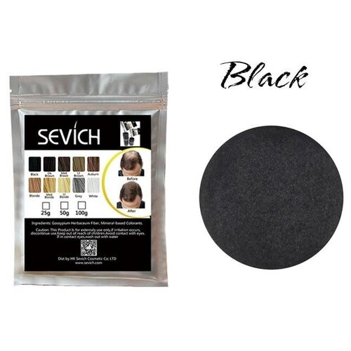SEVICH Загуститель волос Hair Building Fibers, рефил, black, 50 мл, 50 г