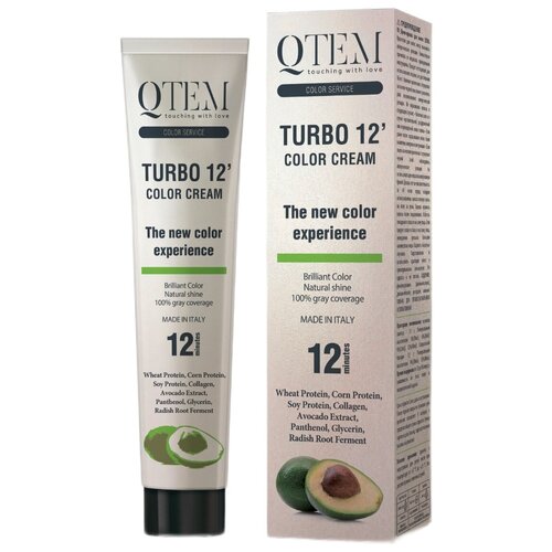 QTEM перманентный краситель Turbo 12 Color Cream с восстанавливающими активами, 8.2 лавандовый светлый блонд, 100 мл