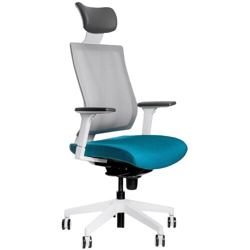 Эргономичное офисное кресло Falto G-1 GON-01WAL (каркас белый, спинка серая, сиденье синее)