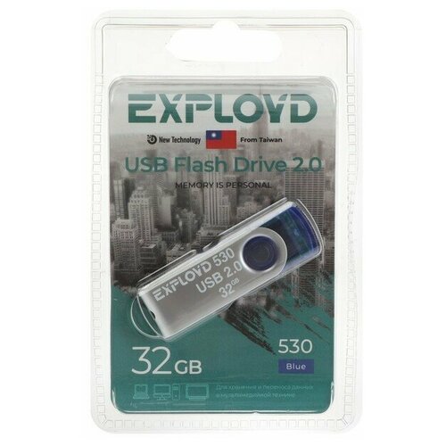 Флешка Exployd 530, 32 Гб, USB2.0, чт до 15 Мб/с, зап до 8 Мб/с, синяя 9560855