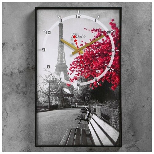 Часы-картина настенные, интерьерные "Цветущее дерево в Париже", плавный ход, 57 х 35 см