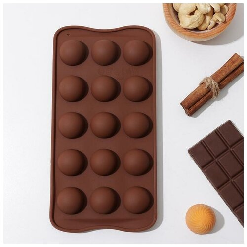 Форма для шоколада Доляна «Браво», силикон, 21×10,5×3 см, 15 ячеек, цвет коричневый