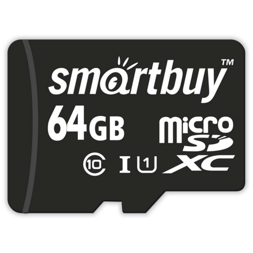 Карта памяти SmartBuy microSDXC 64 ГБ Class 10, V10, A1, UHS-I, R/W 60/25 МБ/с, 1 шт., черный