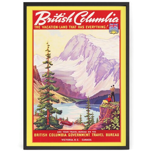 Винтажный постер о путешествиях на стену Британская Колумбия, Канада 1940 год 50 x 40 см в тубусе