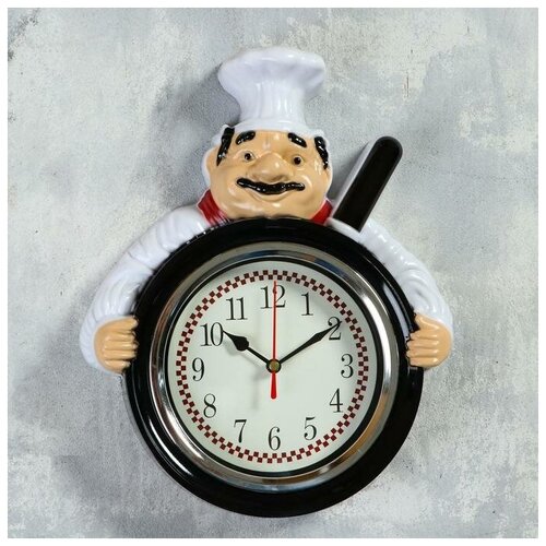 SUI Часы настенные, серия: Кухня, "Повар со сковородой", дискретный ход, 26.5 х 20 см