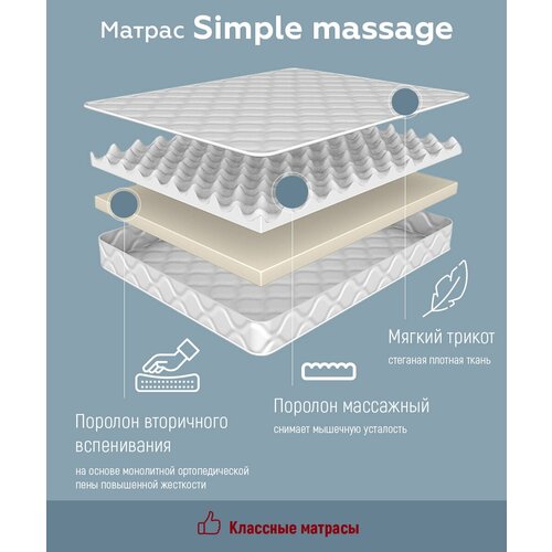 Матрас SIMPLE MASSAGE высота 16см для сна на диван кровать ортопедическая пена ВВ стеганный жаккард (90 / 190)
